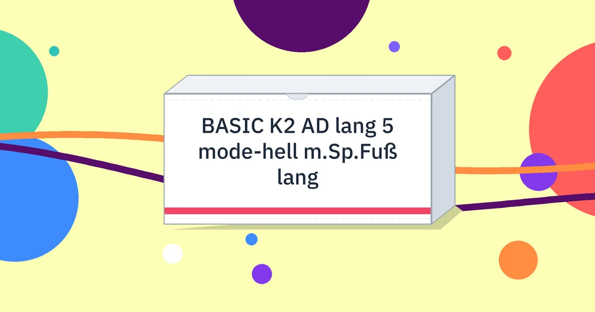 Symbolbild: Packung mit der Aufschrift BASIC K2 AD lang 5 mode-hell m.Sp.Fuß lang (PZN 20265309) – Verfügbarkeit und Bezug in Apotheken in Frankfurt am Main