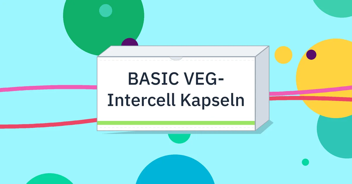 Symbolbild: Packung mit der Aufschrift BASIC VEG-Intercell Kapseln (PZN 18066726) – Verfügbarkeit und Bezug in Apotheken in Frankfurt am Main