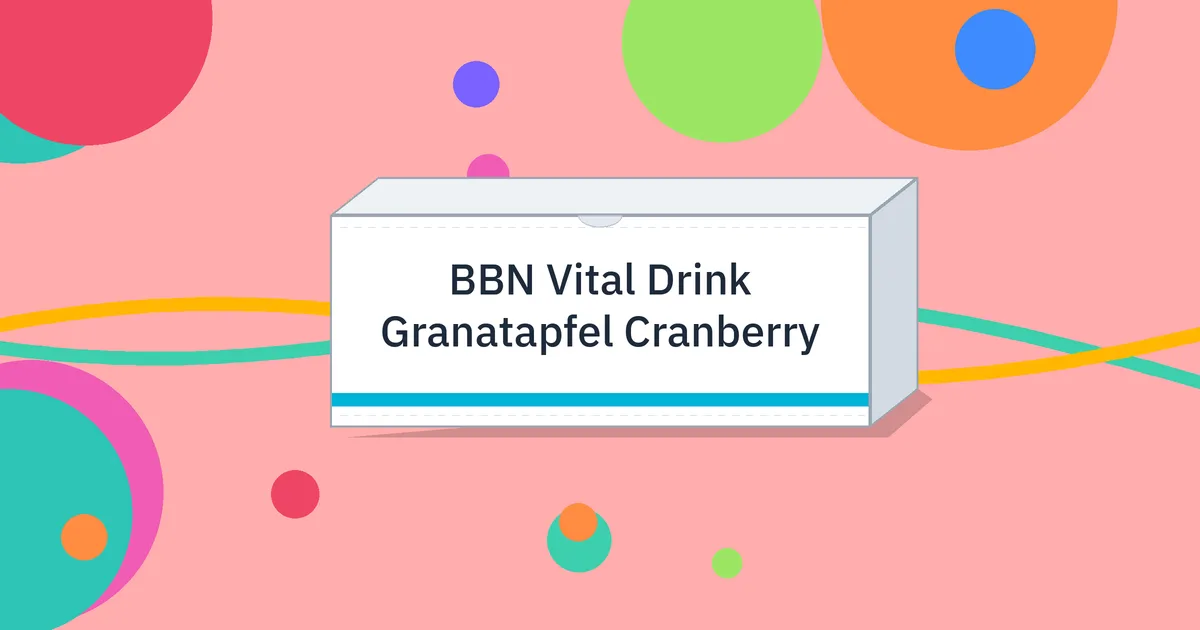 Symbolbild: Packung mit der Aufschrift BBN Vital Drink Granatapfel Cranberry (PZN 16761014) – Verfügbarkeit und Bezug in Apotheken in Frankfurt am Main