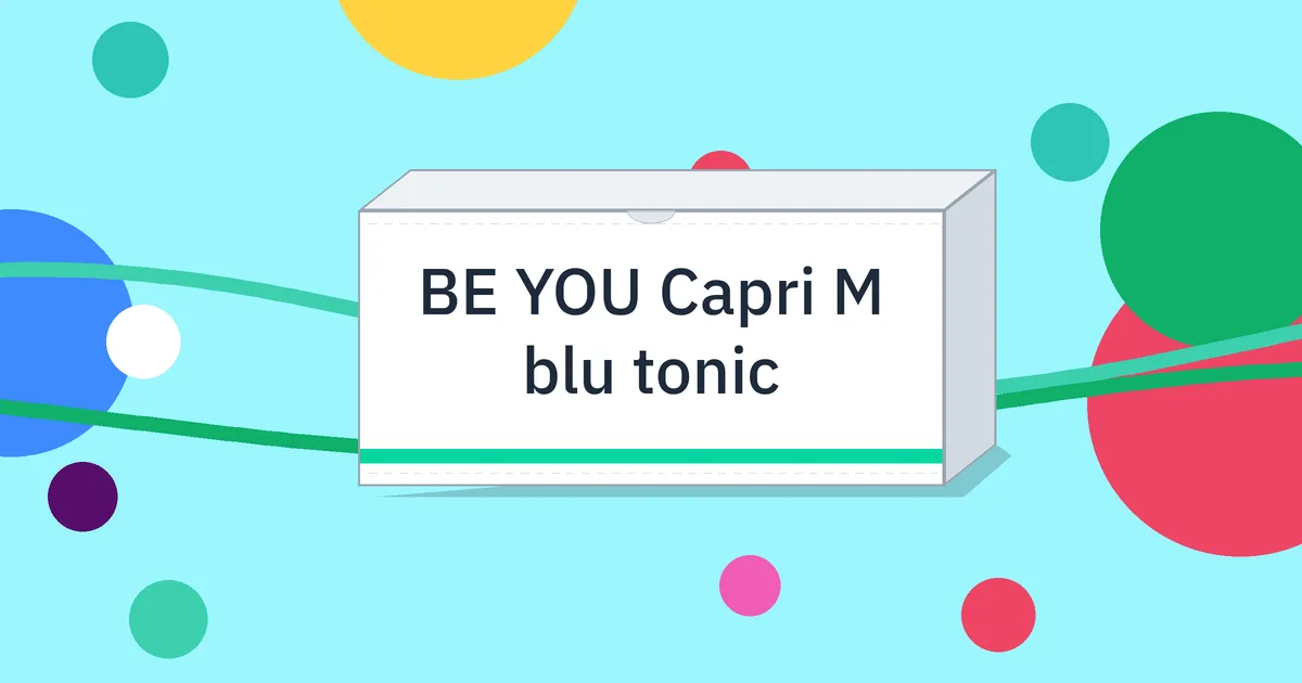 Symbolbild: Packung mit der Aufschrift BE YOU Capri M blu tonic (PZN 19722026) – Verfügbarkeit und Bezug in Apotheken in Frankfurt am Main