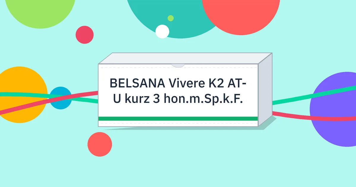 Symbolbild: Packung mit der Aufschrift BELSANA Vivere K2 AT-U kurz 3 hon.m.Sp.k.F. (PZN 08537610) – Verfügbarkeit und Bezug in Apotheken in Frankfurt am Main