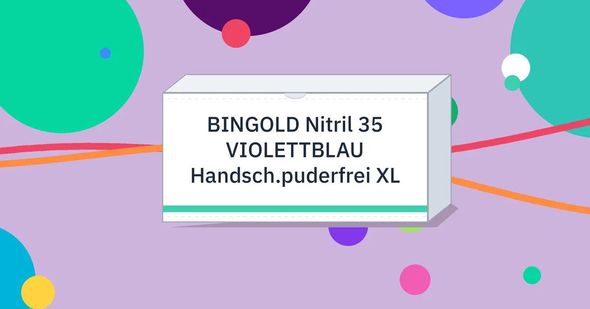 Symbolbild: Packung mit der Aufschrift BINGOLD Nitril 35 VIOLETTBLAU Handsch.puderfrei XL (PZN 19095374) – Verfügbarkeit und Bezug in Apotheken in Frankfurt am Main