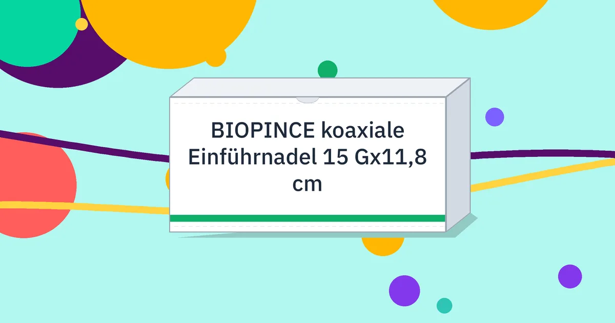 Symbolbild: Packung mit der Aufschrift BIOPINCE koaxiale Einführnadel 15 Gx11,8 cm (PZN 06769345) – Verfügbarkeit und Bezug in Apotheken in Frankfurt am Main