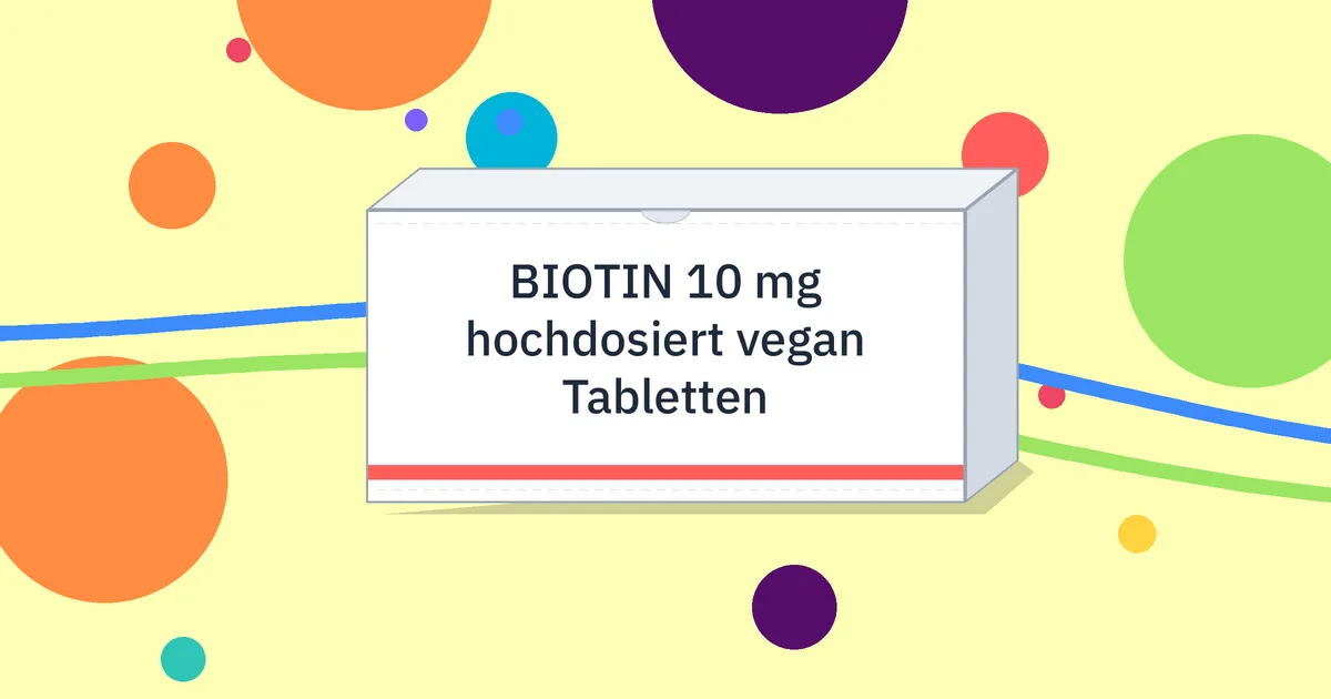 Symbolbild: Packung mit der Aufschrift BIOTIN 10 mg hochdosiert vegan Tabletten (PZN 18448907) – Verfügbarkeit und Bezug in Apotheken in Frankfurt am Main