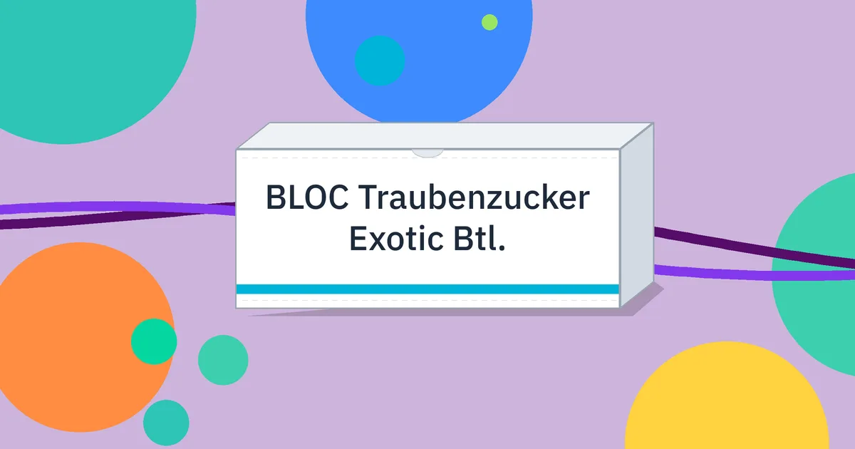 Symbolbild: Packung mit der Aufschrift BLOC Traubenzucker Exotic Btl. (PZN 03833551) – Verfügbarkeit und Bezug in Apotheken in Frankfurt am Main