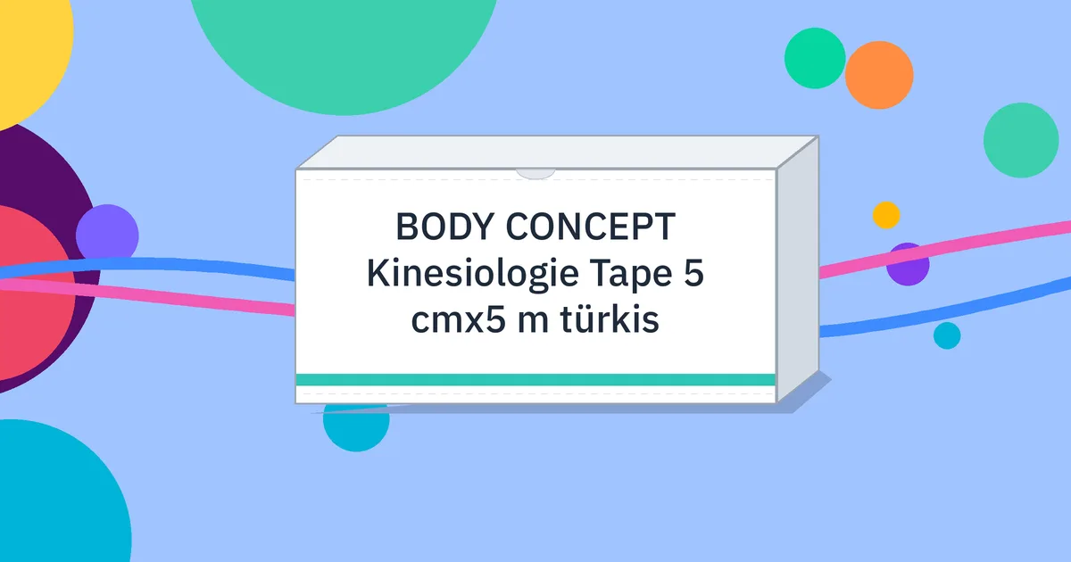 Symbolbild: Packung mit der Aufschrift BODY CONCEPT Kinesiologie Tape 5 cmx5 m türkis (PZN 19225836) – Verfügbarkeit und Bezug in Apotheken in Frankfurt am Main