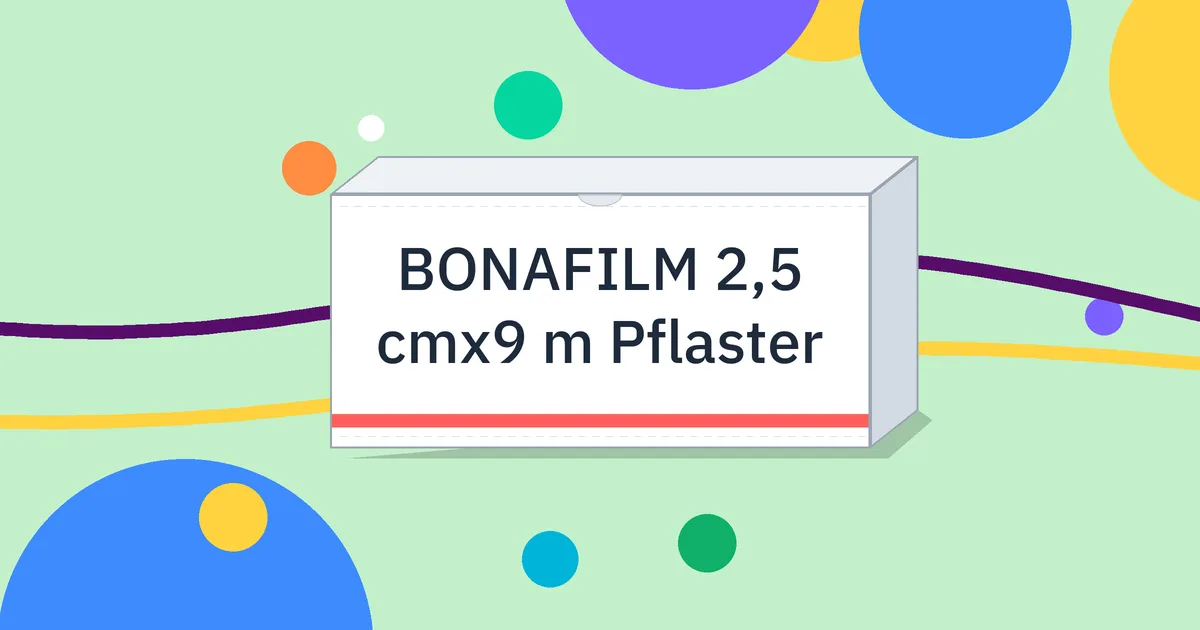 Symbolbild: Packung mit der Aufschrift BONAFILM 2,5 cmx9 m Pflaster (PZN 02404894) – Verfügbarkeit und Bezug in Apotheken in Frankfurt am Main
