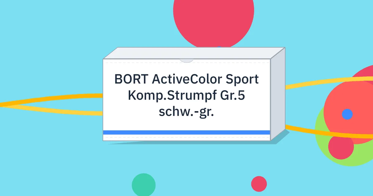 Symbolbild: Packung mit der Aufschrift BORT ActiveColor Sport Komp.Strumpf Gr.5 schw.-gr. (PZN 12574255) – Verfügbarkeit und Bezug in Apotheken in Frankfurt am Main
