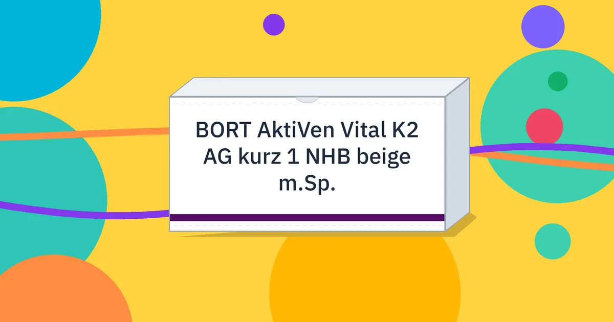 Symbolbild: Packung mit der Aufschrift BORT AktiVen Vital K2 AG kurz 1 NHB beige m.Sp. (PZN 13731805) – Verfügbarkeit und Bezug in Apotheken in Frankfurt am Main