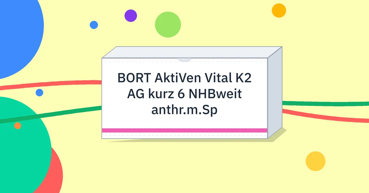 Symbolbild: Packung mit der Aufschrift BORT AktiVen Vital K2 AG kurz 6 NHBweit anthr.m.Sp (PZN 13734790) – Verfügbarkeit und Bezug in Apotheken in Frankfurt am Main