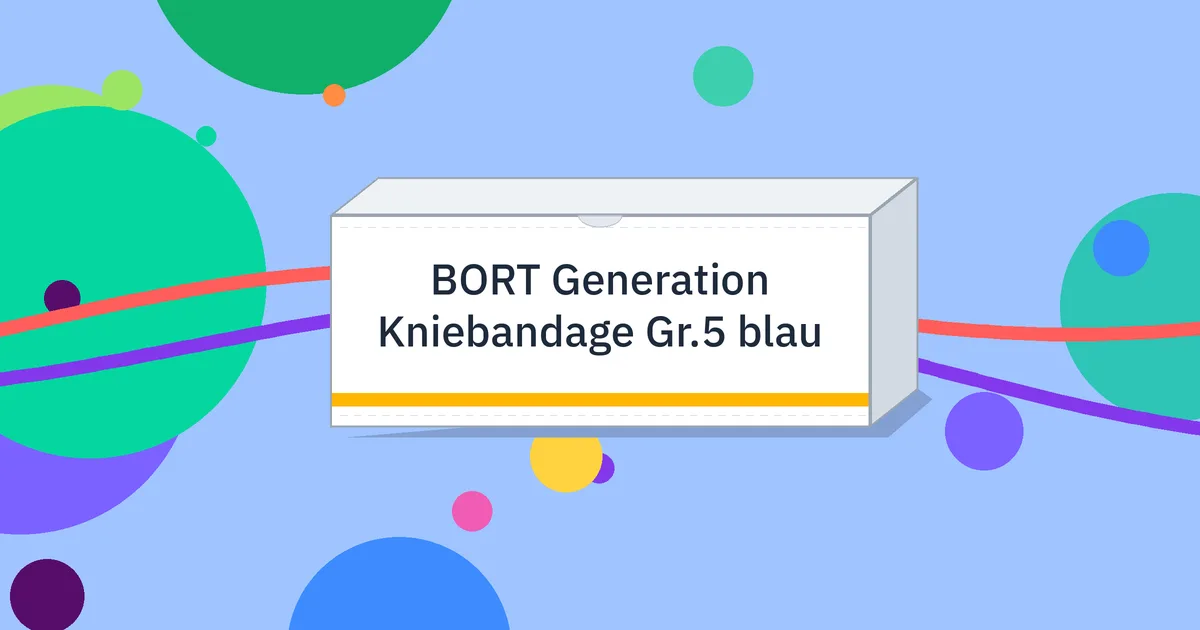 Symbolbild: Packung mit der Aufschrift BORT Generation Kniebandage Gr.5 blau (PZN 16317503) – Verfügbarkeit und Bezug in Apotheken in Frankfurt am Main