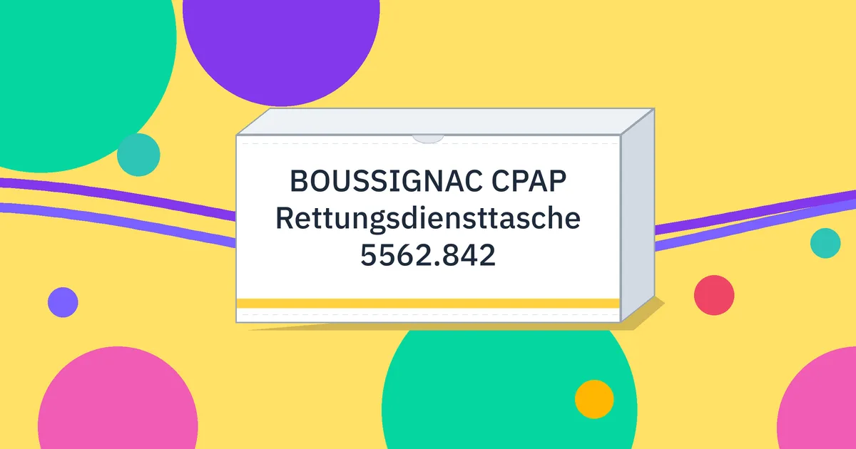 Symbolbild: Packung mit der Aufschrift BOUSSIGNAC CPAP Rettungsdiensttasche 5562.842 (PZN 06847588) – Verfügbarkeit und Bezug in Apotheken in Frankfurt am Main