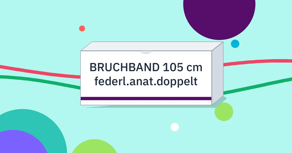 Symbolbild: Packung mit der Aufschrift BRUCHBAND 105 cm federl.anat.doppelt (PZN 01961807) – Verfügbarkeit und Bezug in Apotheken in Frankfurt am Main