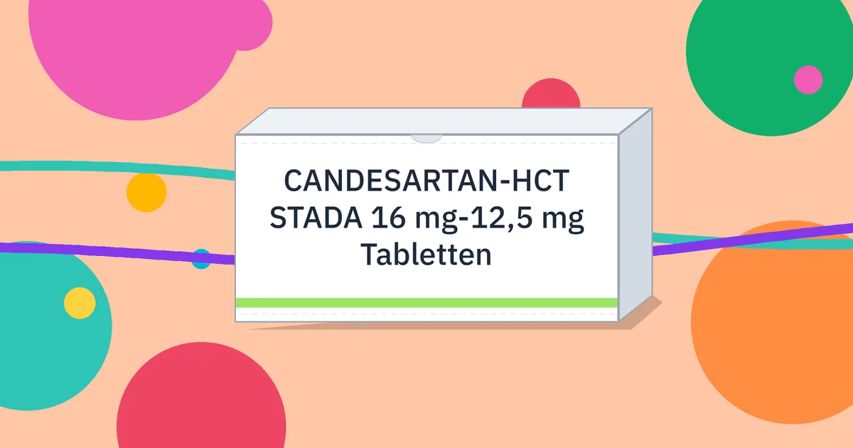 Symbolbild: Packung mit der Aufschrift CANDESARTAN-HCT STADA 16 mg-12,5 mg Tabletten (PZN 09444425) – Verfügbarkeit und Bezug in Apotheken in Frankfurt am Main
