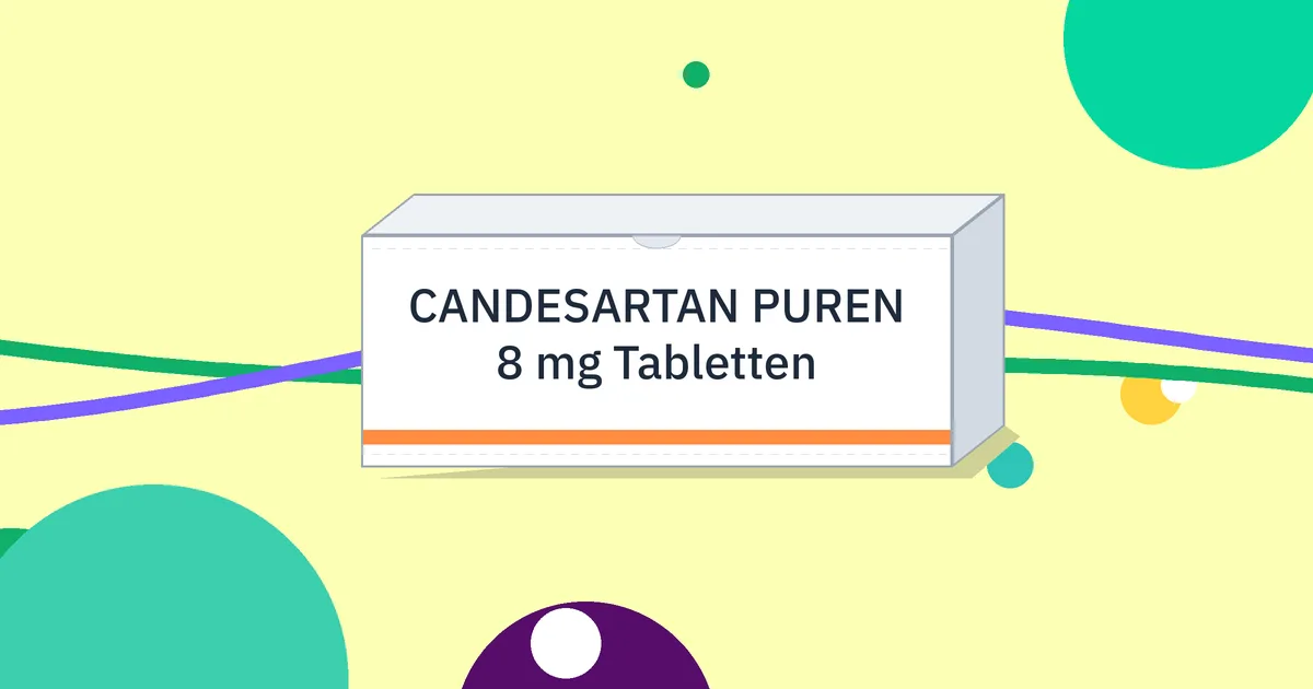 Symbolbild: Packung mit der Aufschrift CANDESARTAN PUREN 8 mg Tabletten (PZN 11353813) – Verfügbarkeit und Bezug in Apotheken in Frankfurt am Main
