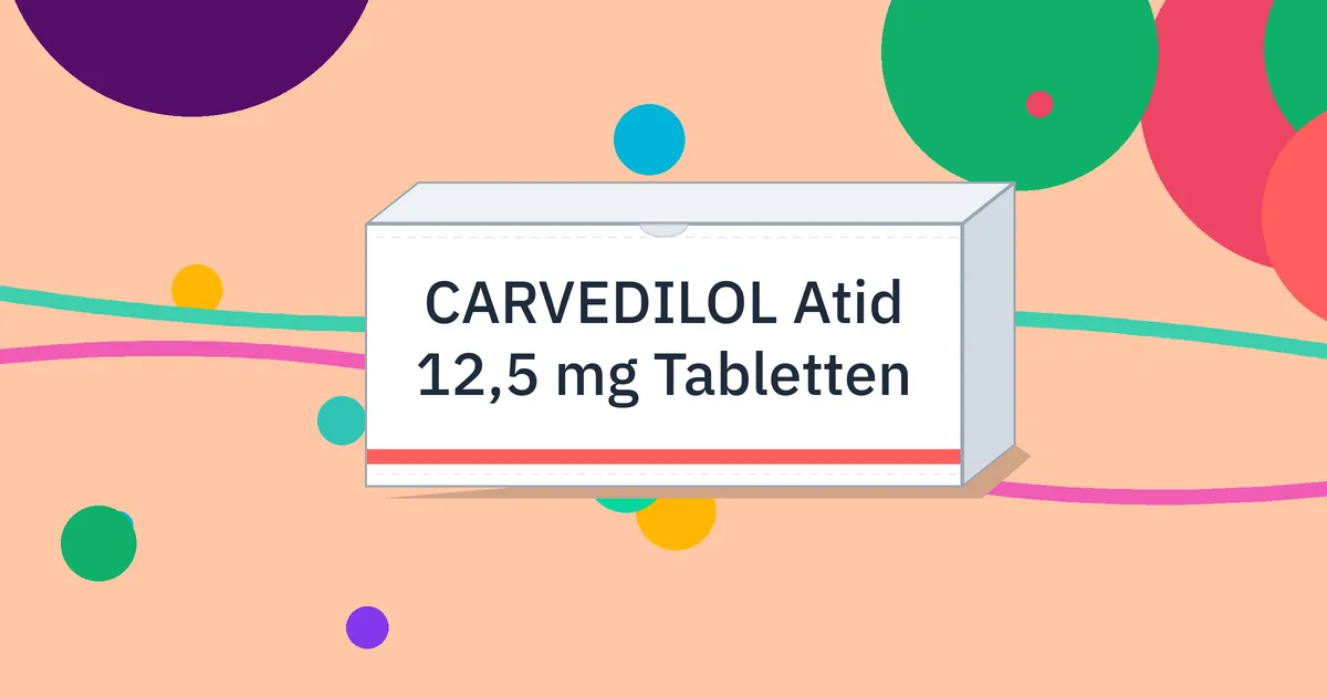 Symbolbild: Packung mit der Aufschrift CARVEDILOL Atid 12,5 mg Tabletten (PZN 00622635) – Verfügbarkeit und Bezug in Apotheken in Frankfurt am Main
