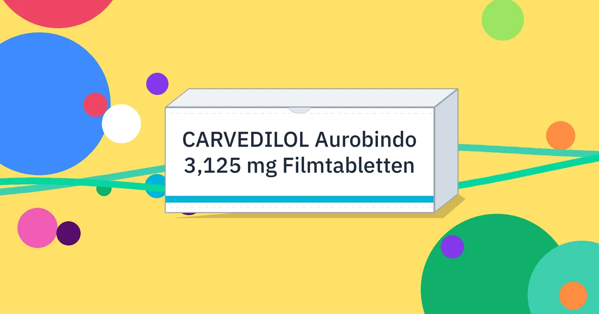 Symbolbild: Packung mit der Aufschrift CARVEDILOL Aurobindo 3,125 mg Filmtabletten (PZN 14309764) – Verfügbarkeit und Bezug in Apotheken in Frankfurt am Main