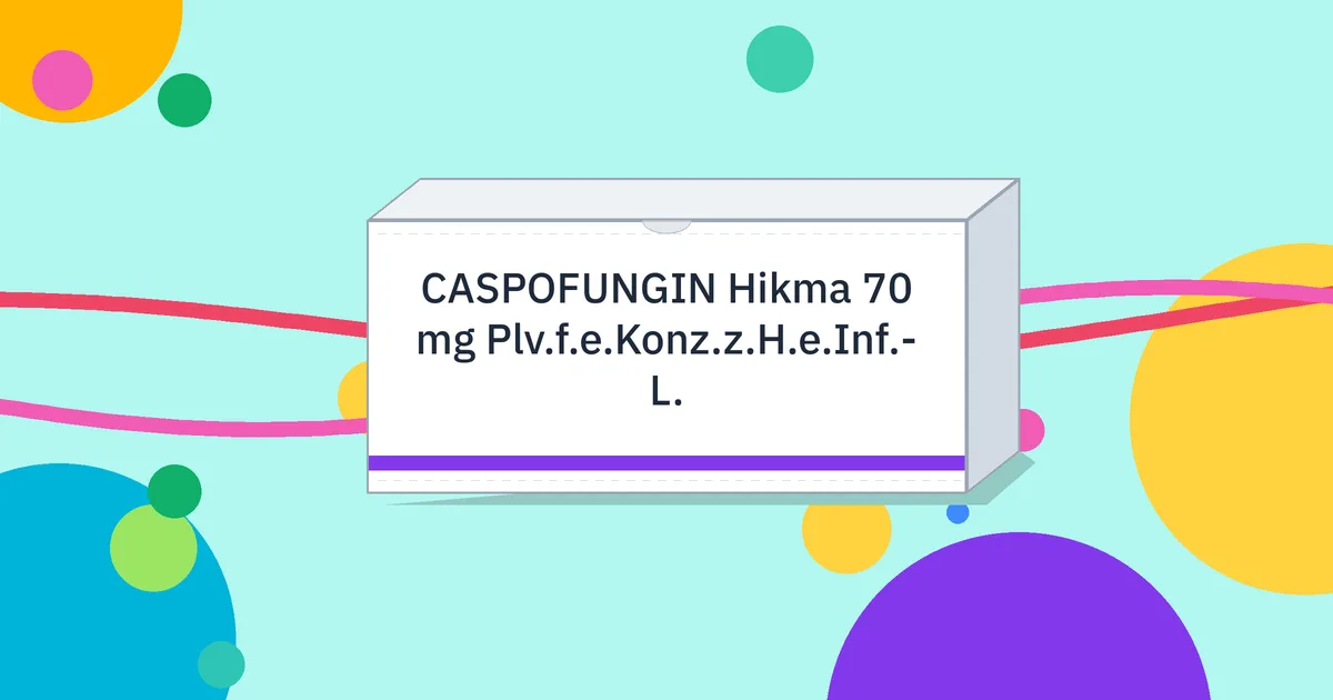 Symbolbild: Packung mit der Aufschrift CASPOFUNGIN Hikma 70 mg Plv.f.e.Konz.z.H.e.Inf.-L. (PZN 12650105) – Verfügbarkeit und Bezug in Apotheken in Frankfurt am Main