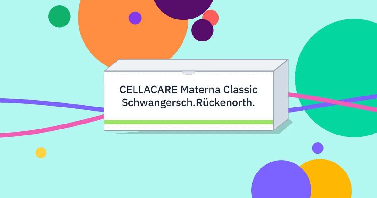 Symbolbild: Packung mit der Aufschrift CELLACARE Materna Classic Schwangersch.Rückenorth. (PZN 13897138) – Verfügbarkeit und Bezug in Apotheken in Frankfurt am Main