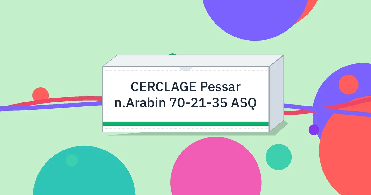 Symbolbild: Packung mit der Aufschrift CERCLAGE Pessar n.Arabin 70-21-35 ASQ (PZN 03374014) – Verfügbarkeit und Bezug in Apotheken in Frankfurt am Main