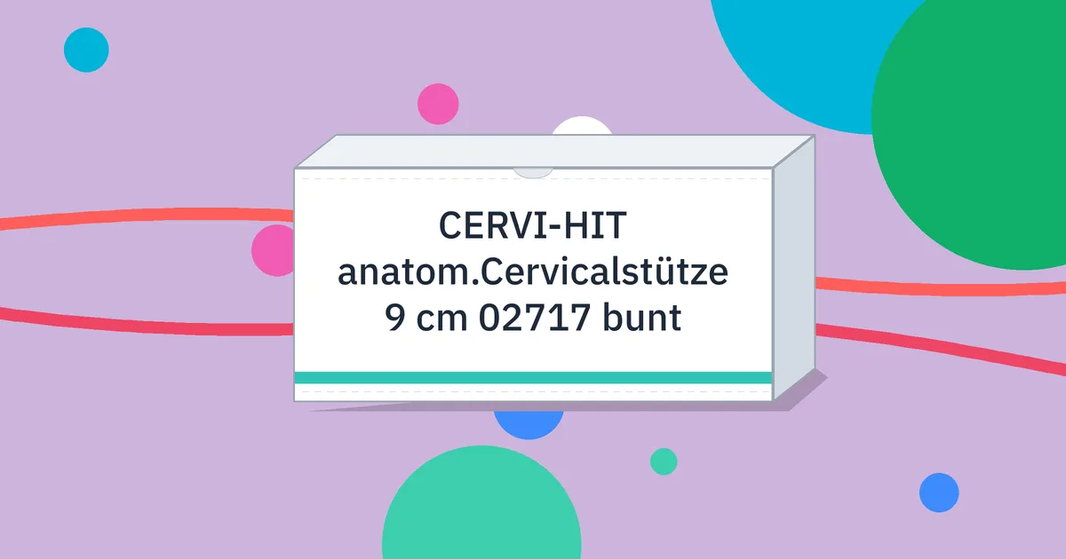 Symbolbild: Packung mit der Aufschrift CERVI-HIT anatom.Cervicalstütze 9 cm 02717 bunt (PZN 08790668) – Verfügbarkeit und Bezug in Apotheken in Frankfurt am Main