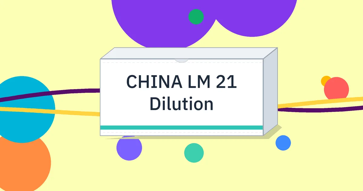 Symbolbild: Packung mit der Aufschrift CHINA LM 21 Dilution (PZN 12813932) – Verfügbarkeit und Bezug in Apotheken in Frankfurt am Main