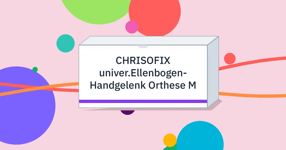 Symbolbild: Packung mit der Aufschrift CHRISOFIX univer.Ellenbogen-Handgelenk Orthese M (PZN 19555060) – Verfügbarkeit und Bezug in Apotheken in Frankfurt am Main