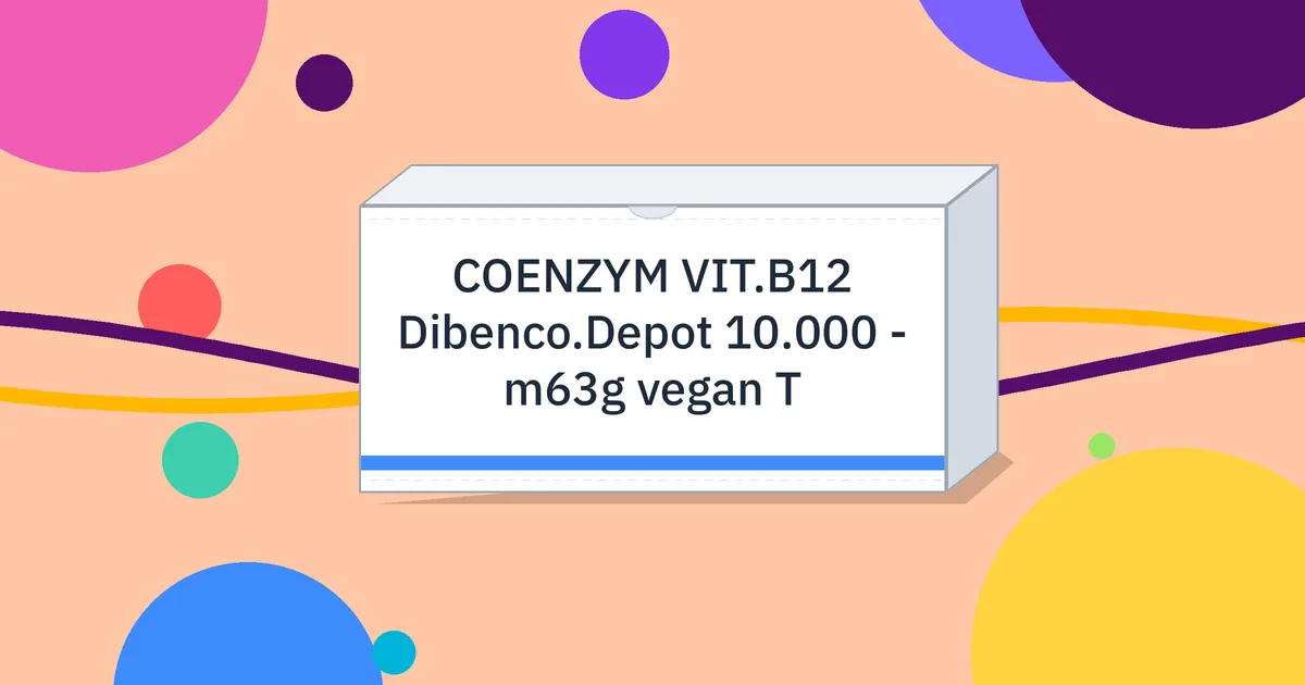 Symbolbild: Packung mit der Aufschrift COENZYM VIT.B12 Dibenco.Depot 10.000 -m63g vegan T (PZN 18237671) – Verfügbarkeit und Bezug in Apotheken in Frankfurt am Main