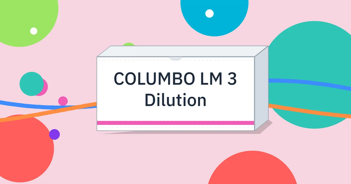 Symbolbild: Packung mit der Aufschrift COLUMBO LM 3 Dilution (PZN 13448630) – Verfügbarkeit und Bezug in Apotheken in Frankfurt am Main