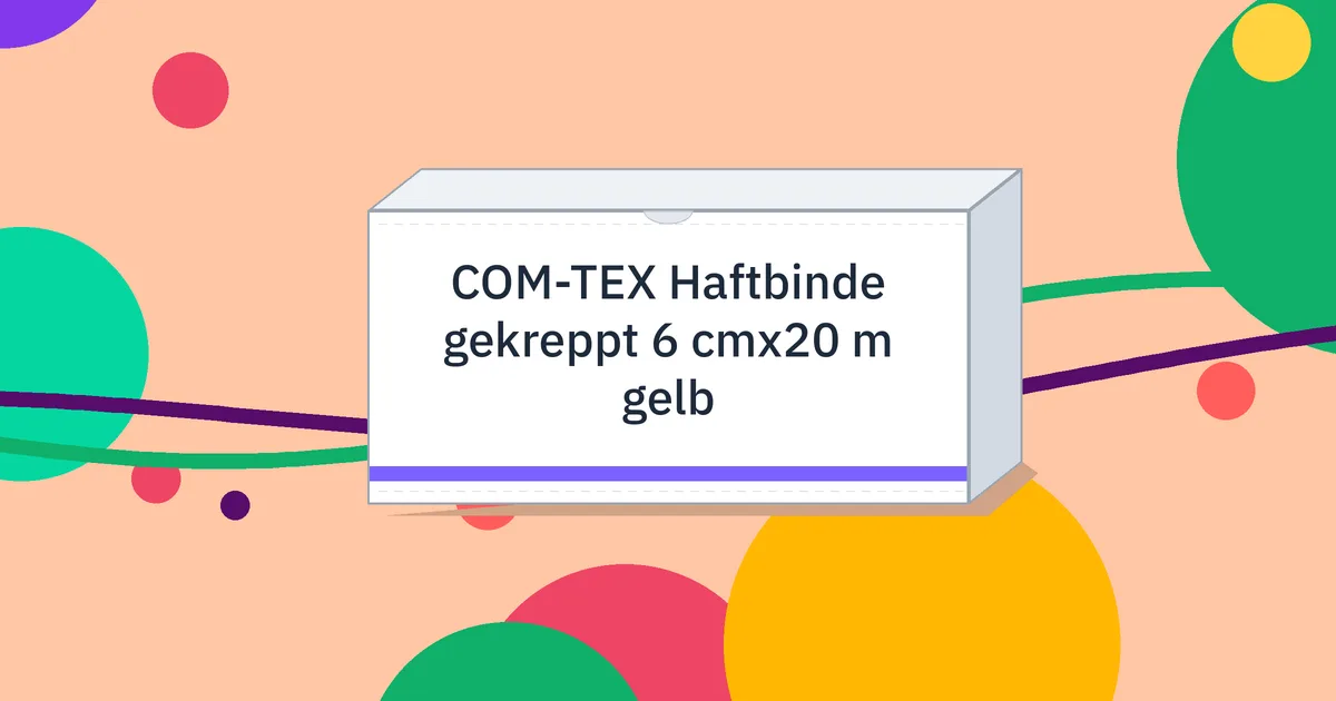 Symbolbild: Packung mit der Aufschrift COM-TEX Haftbinde gekreppt 6 cmx20 m gelb (PZN 03081944) – Verfügbarkeit und Bezug in Apotheken in Frankfurt am Main