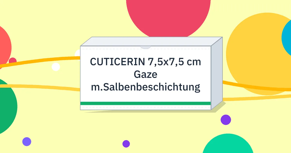Symbolbild: Packung mit der Aufschrift CUTICERIN 7,5x7,5 cm Gaze m.Salbenbeschichtung (PZN 20307663) – Verfügbarkeit und Bezug in Apotheken in Frankfurt am Main