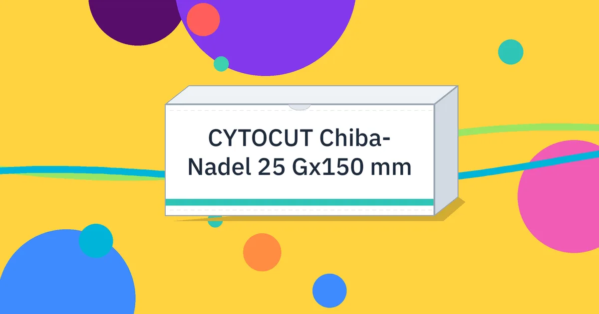 Symbolbild: Packung mit der Aufschrift CYTOCUT Chiba-Nadel 25 Gx150 mm (PZN 19735690) – Verfügbarkeit und Bezug in Apotheken in Frankfurt am Main
