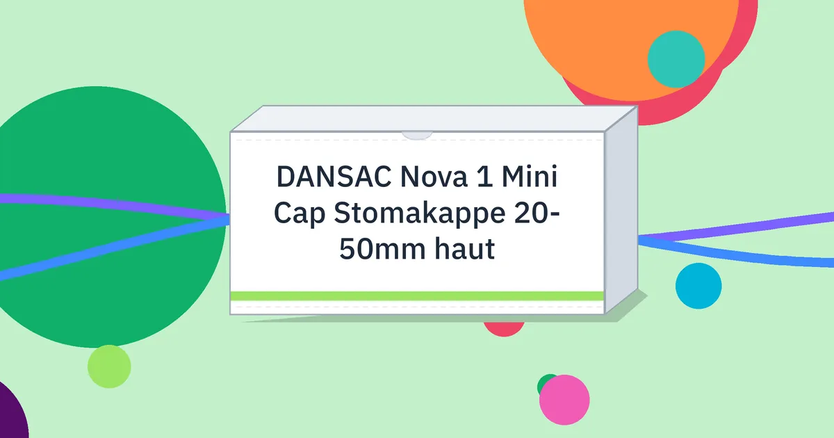 Symbolbild: Packung mit der Aufschrift DANSAC Nova 1 Mini Cap Stomakappe 20-50mm haut (PZN 01985328) – Verfügbarkeit und Bezug in Apotheken in Frankfurt am Main