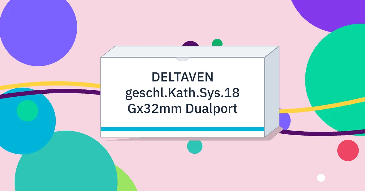 Symbolbild: Packung mit der Aufschrift DELTAVEN geschl.Kath.Sys.18 Gx32mm Dualport (PZN 13977630) – Verfügbarkeit und Bezug in Apotheken in Frankfurt am Main
