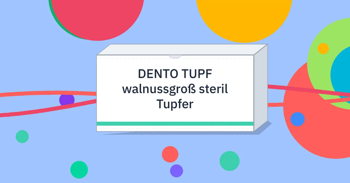 Symbolbild: Packung mit der Aufschrift DENTO TUPF walnussgroß steril Tupfer (PZN 01723195) – Verfügbarkeit und Bezug in Apotheken in Frankfurt am Main