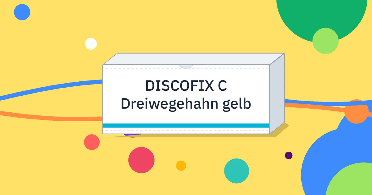 Symbolbild: Packung mit der Aufschrift DISCOFIX C Dreiwegehahn gelb (PZN 03672496) – Verfügbarkeit und Bezug in Apotheken in Frankfurt am Main