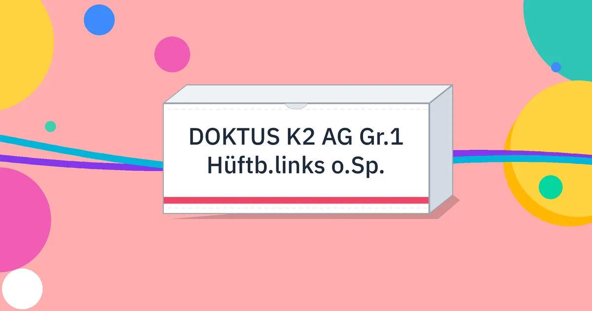 Symbolbild: Packung mit der Aufschrift DOKTUS K2 AG Gr.1 Hüftb.links o.Sp. (PZN 03310830) – Verfügbarkeit und Bezug in Apotheken in Frankfurt am Main
