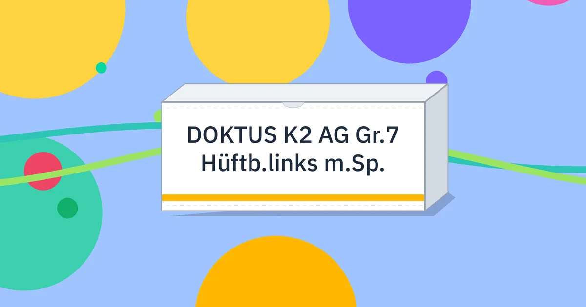 Symbolbild: Packung mit der Aufschrift DOKTUS K2 AG Gr.7 Hüftb.links m.Sp. (PZN 03310758) – Verfügbarkeit und Bezug in Apotheken in Frankfurt am Main