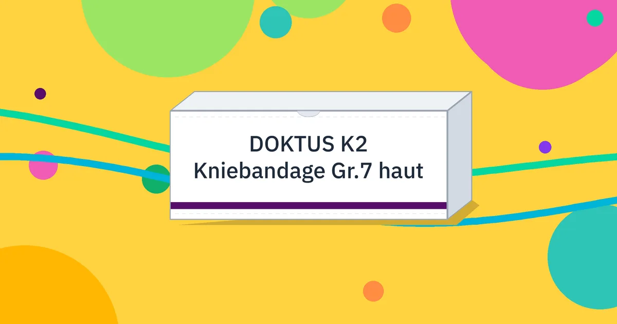 Symbolbild: Packung mit der Aufschrift DOKTUS K2 Kniebandage Gr.7 haut (PZN 03309778) – Verfügbarkeit und Bezug in Apotheken in Frankfurt am Main