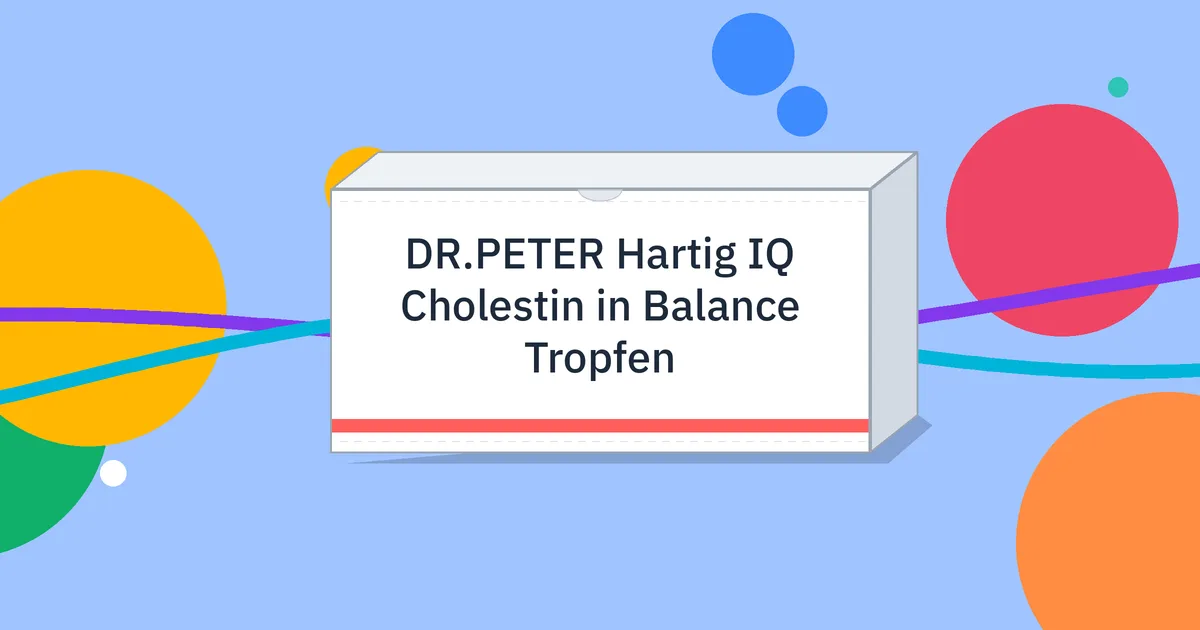 Symbolbild: Packung mit der Aufschrift DR.PETER Hartig IQ Cholestin in Balance Tropfen (PZN 19129707) – Verfügbarkeit und Bezug in Apotheken in Frankfurt am Main