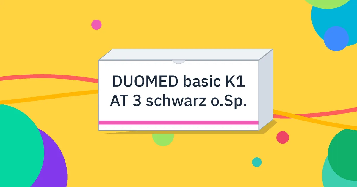 Symbolbild: Packung mit der Aufschrift DUOMED basic K1 AT 3 schwarz o.Sp. (PZN 20902673) – Verfügbarkeit und Bezug in Apotheken in Frankfurt am Main