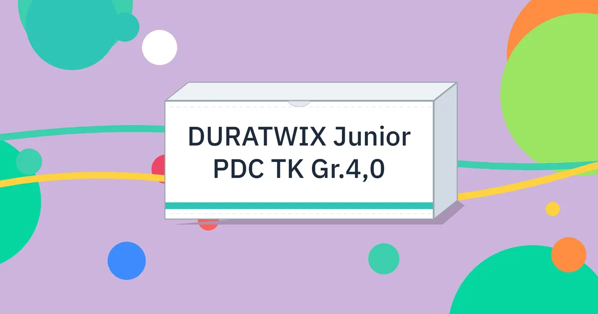 Symbolbild: Packung mit der Aufschrift DURATWIX Junior PDC TK Gr.4,0 (PZN 17156781) – Verfügbarkeit und Bezug in Apotheken in Frankfurt am Main