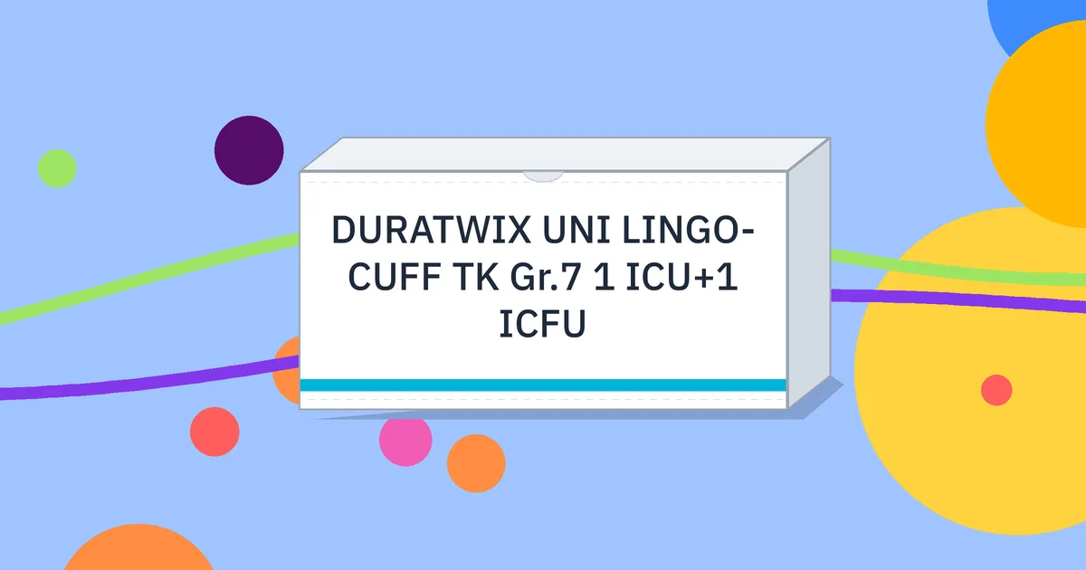 Symbolbild: Packung mit der Aufschrift DURATWIX UNI LINGO-CUFF TK Gr.7 1 ICU+1 ICFU (PZN 13913475) – Verfügbarkeit und Bezug in Apotheken in Frankfurt am Main