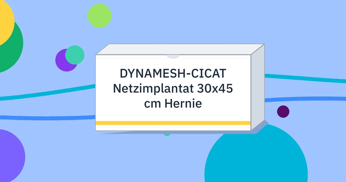 Symbolbild: Packung mit der Aufschrift DYNAMESH-CICAT Netzimplantat 30x45 cm Hernie (PZN 09253659) – Verfügbarkeit und Bezug in Apotheken in Frankfurt am Main