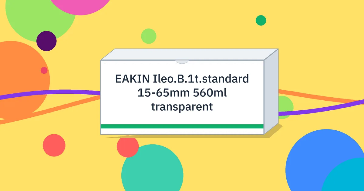 Symbolbild: Packung mit der Aufschrift EAKIN Ileo.B.1t.standard 15-65mm 560ml transparent (PZN 09641893) – Verfügbarkeit und Bezug in Apotheken in Frankfurt am Main