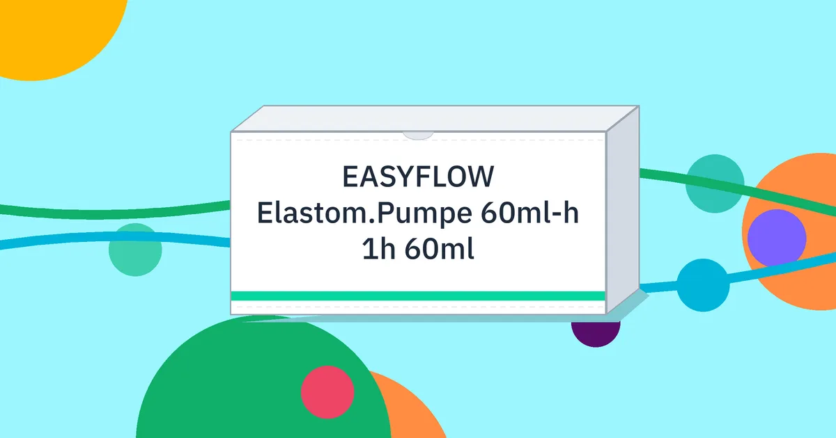 Symbolbild: Packung mit der Aufschrift EASYFLOW Elastom.Pumpe 60ml-h 1h 60ml (PZN 18095751) – Verfügbarkeit und Bezug in Apotheken in Frankfurt am Main
