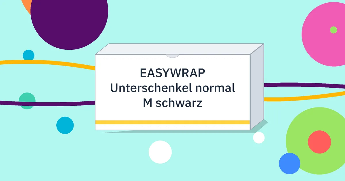 Symbolbild: Packung mit der Aufschrift EASYWRAP Unterschenkel normal M schwarz (PZN 18748124) – Verfügbarkeit und Bezug in Apotheken in Frankfurt am Main