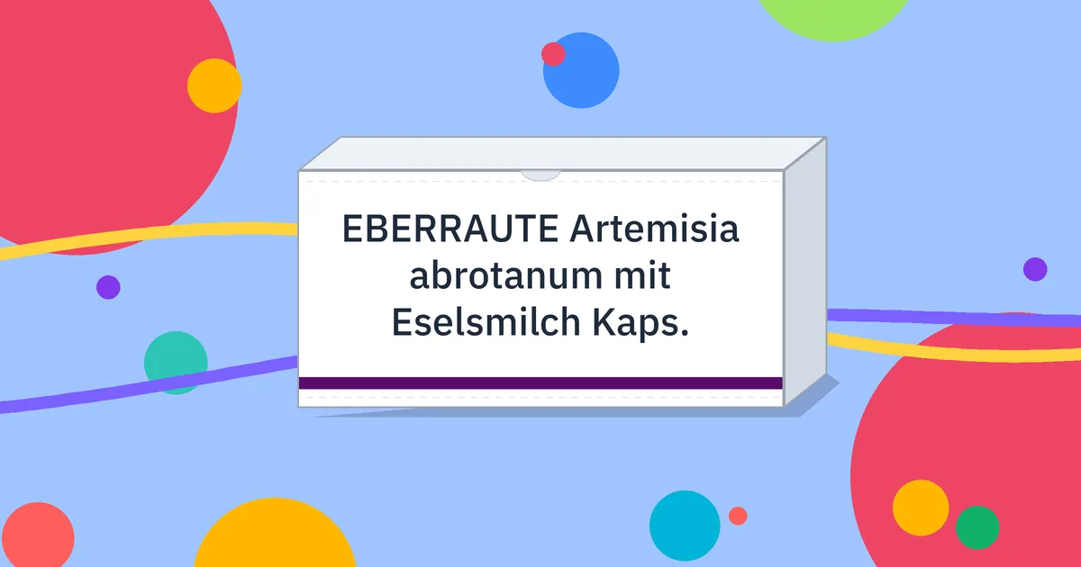 Symbolbild: Packung mit der Aufschrift EBERRAUTE Artemisia abrotanum mit Eselsmilch Kaps. (PZN 19399714) – Verfügbarkeit und Bezug in Apotheken in Frankfurt am Main