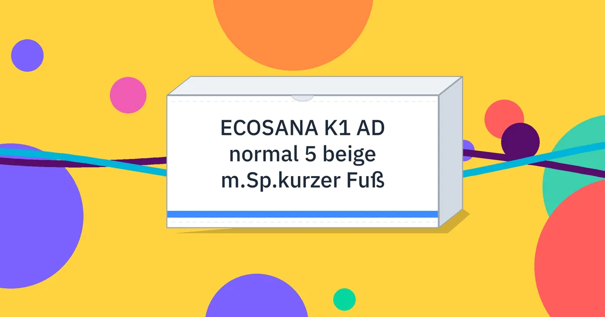 Symbolbild: Packung mit der Aufschrift ECOSANA K1 AD normal 5 beige m.Sp.kurzer Fuß (PZN 04725059) – Verfügbarkeit und Bezug in Apotheken in Frankfurt am Main