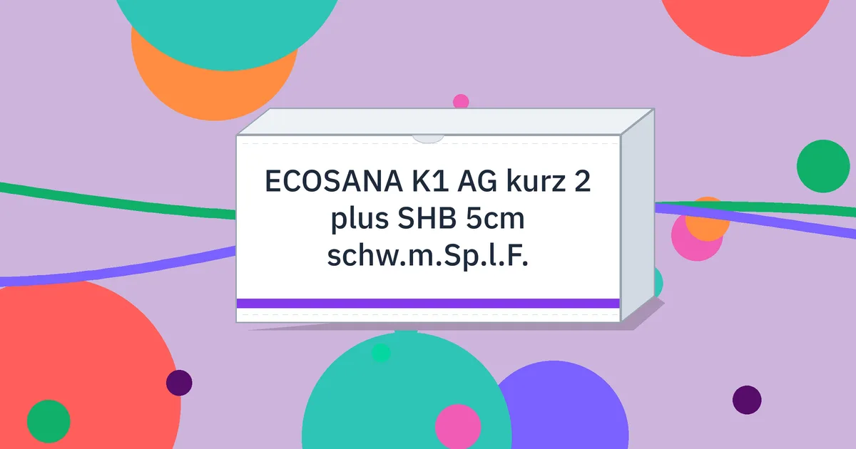Symbolbild: Packung mit der Aufschrift ECOSANA K1 AG kurz 2 plus SHB 5cm schw.m.Sp.l.F. (PZN 04726610) – Verfügbarkeit und Bezug in Apotheken in Frankfurt am Main